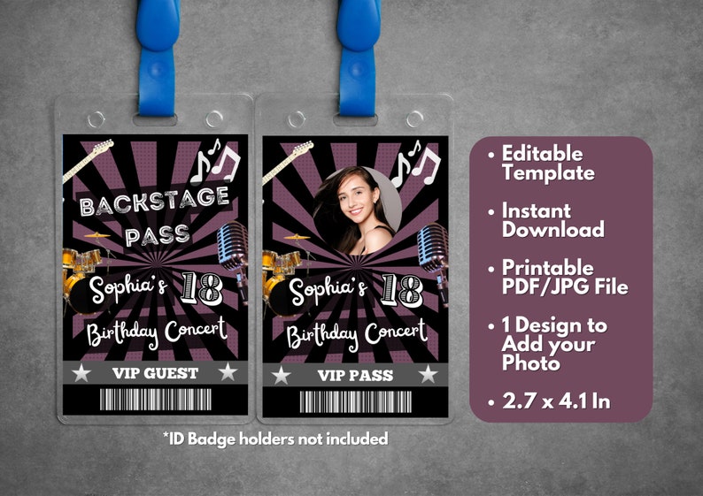 Editable VIP Pass Concert Party Template, Printable Concert Backstage ...
