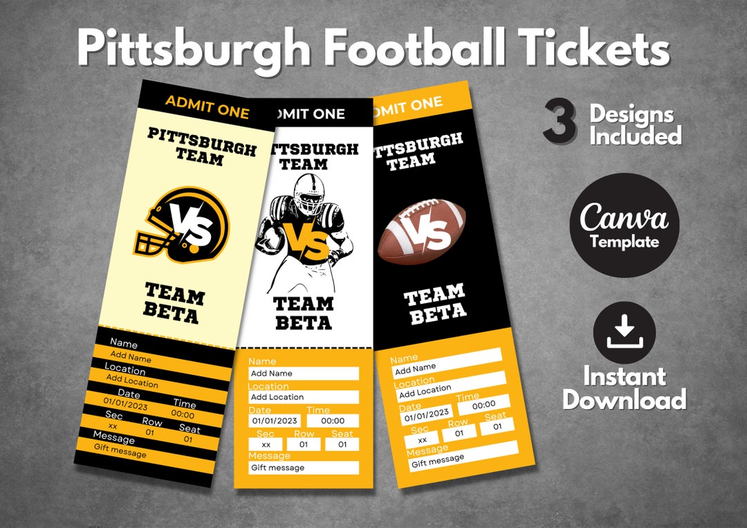Printable Pittsburgh Football Game Surprise Ticket Template, Editable ...