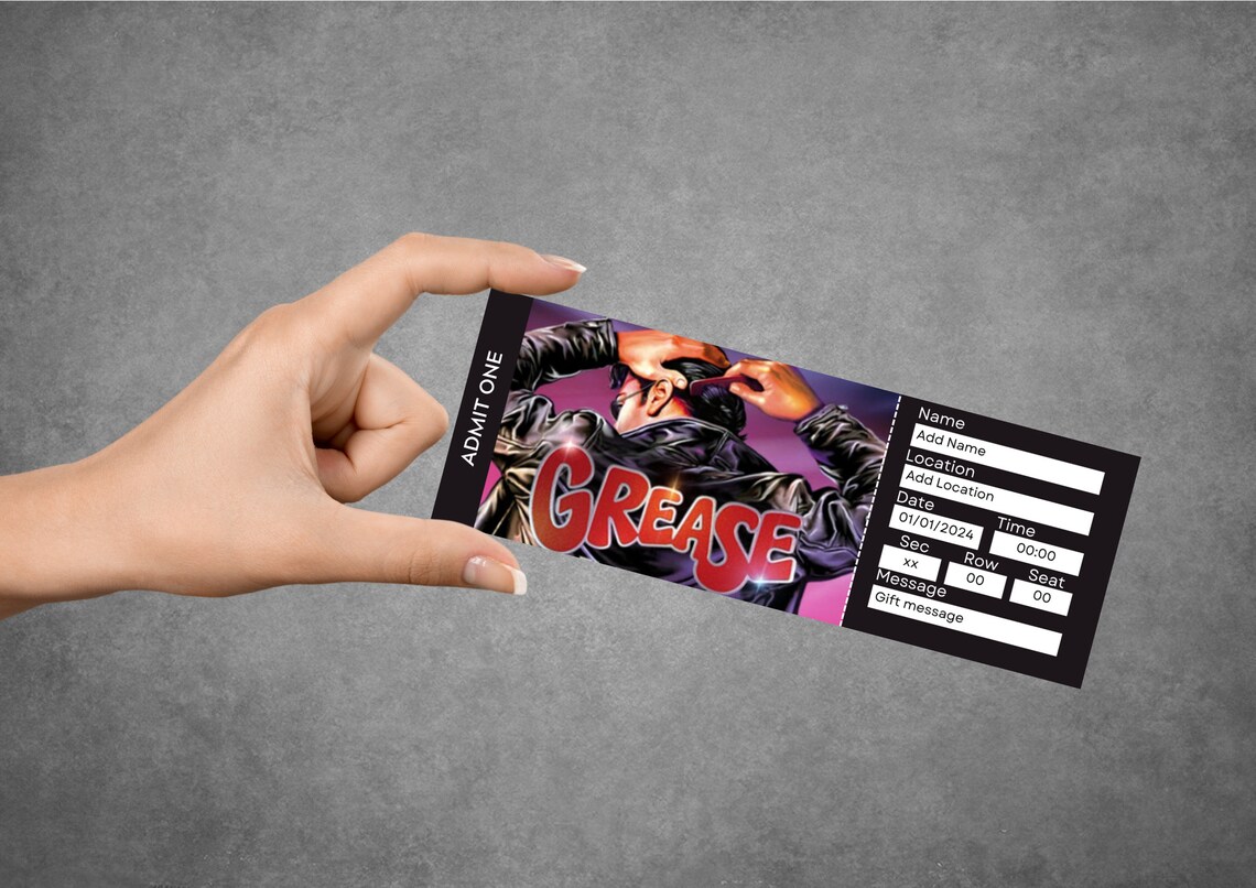 Editable Grease Broadway Ticket Template, Printable Grease Theatre Play ...