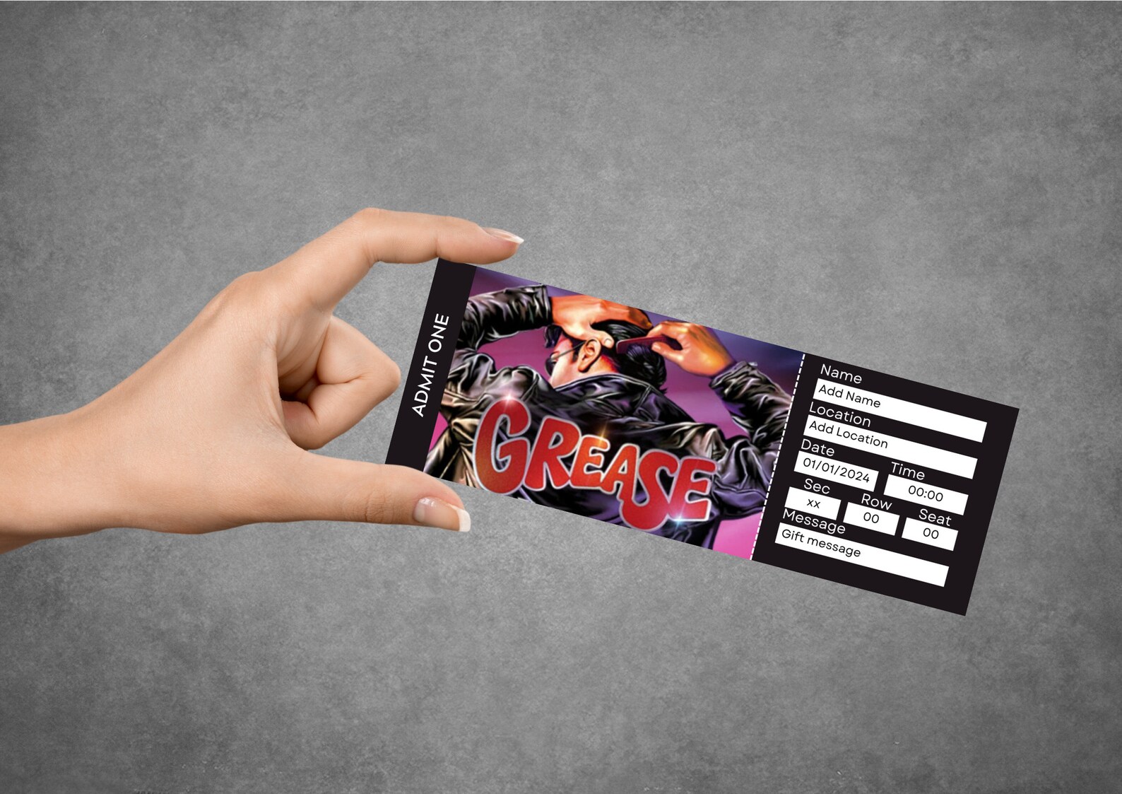 Editable Grease Broadway Ticket Template, Printable Grease Theatre Play ...