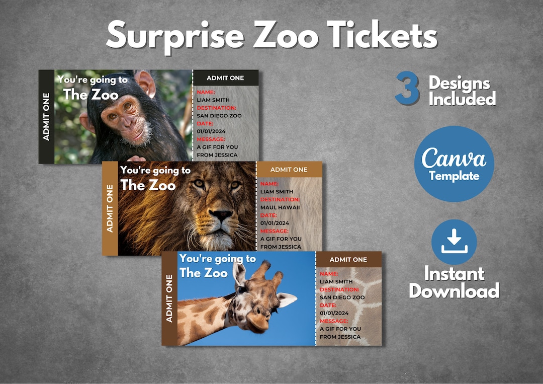 Editable Surprise Zoo Tickets Template, Printable Zoo Trip Gift Ticket ...