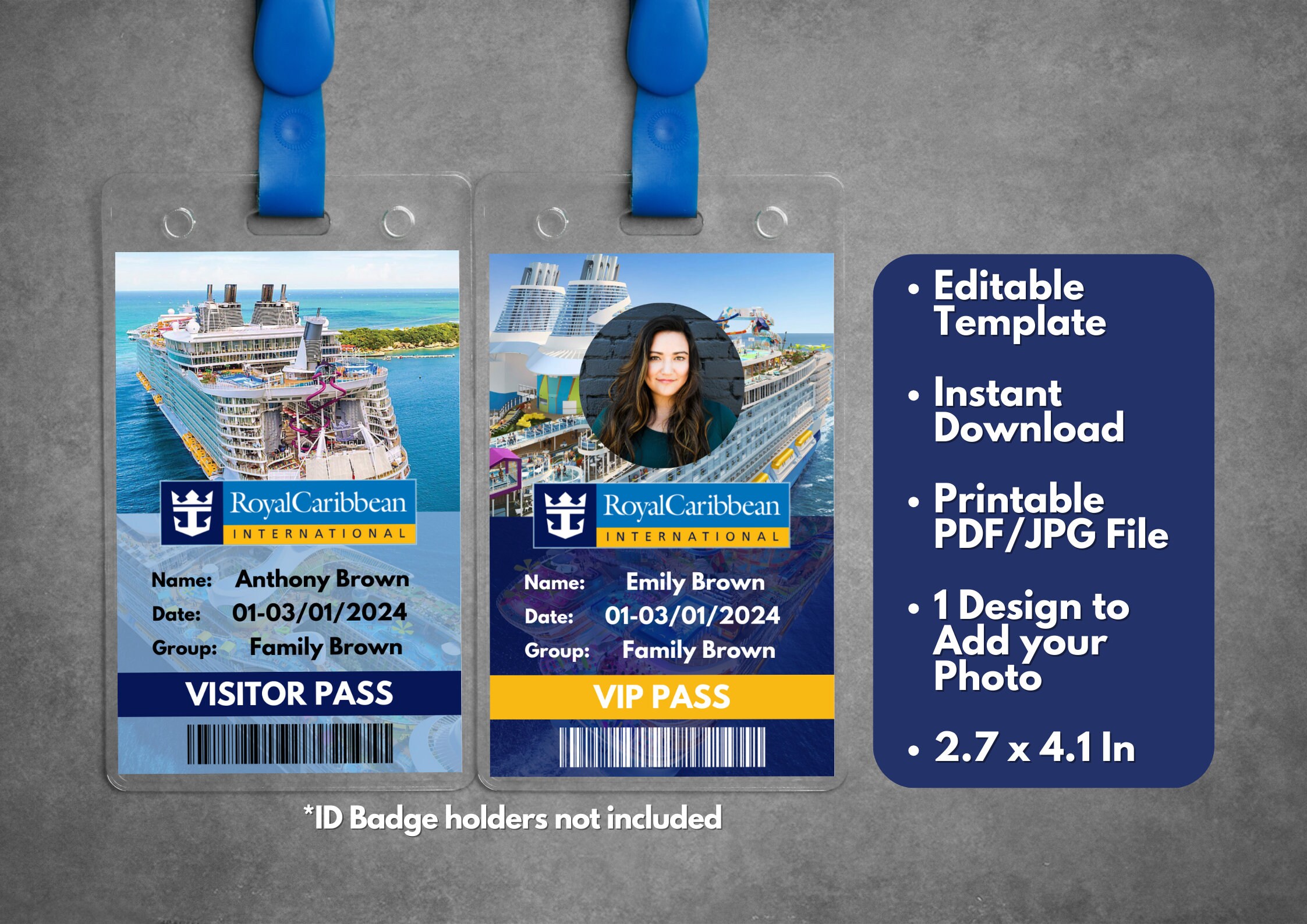 Editable Royal Caribbean ID Badges Template, Printable Royal Caribbean ...