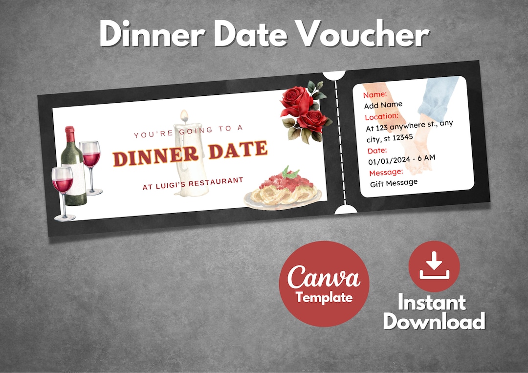 Editable Dinner Date Voucher Template, Printable Dinner Date Surprise ...