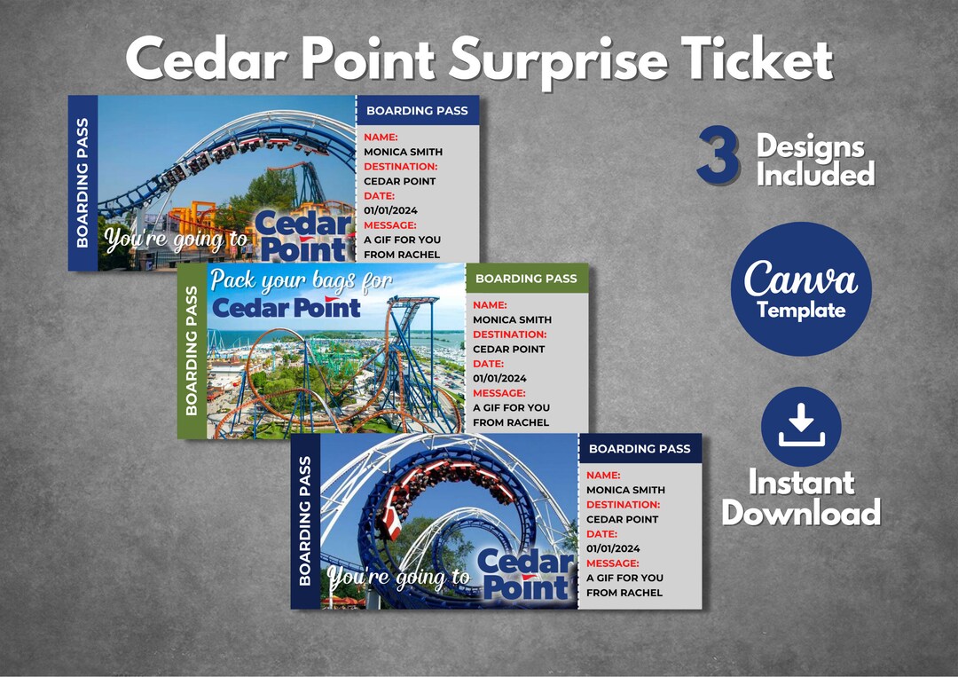 Cedar Point Surprise Ticket Template: Printable Vacation Gift (CANVA ...