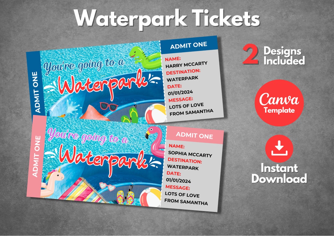 Editable Waterpark Ticket Template, Printable Waterpark Ticket for Boy ...