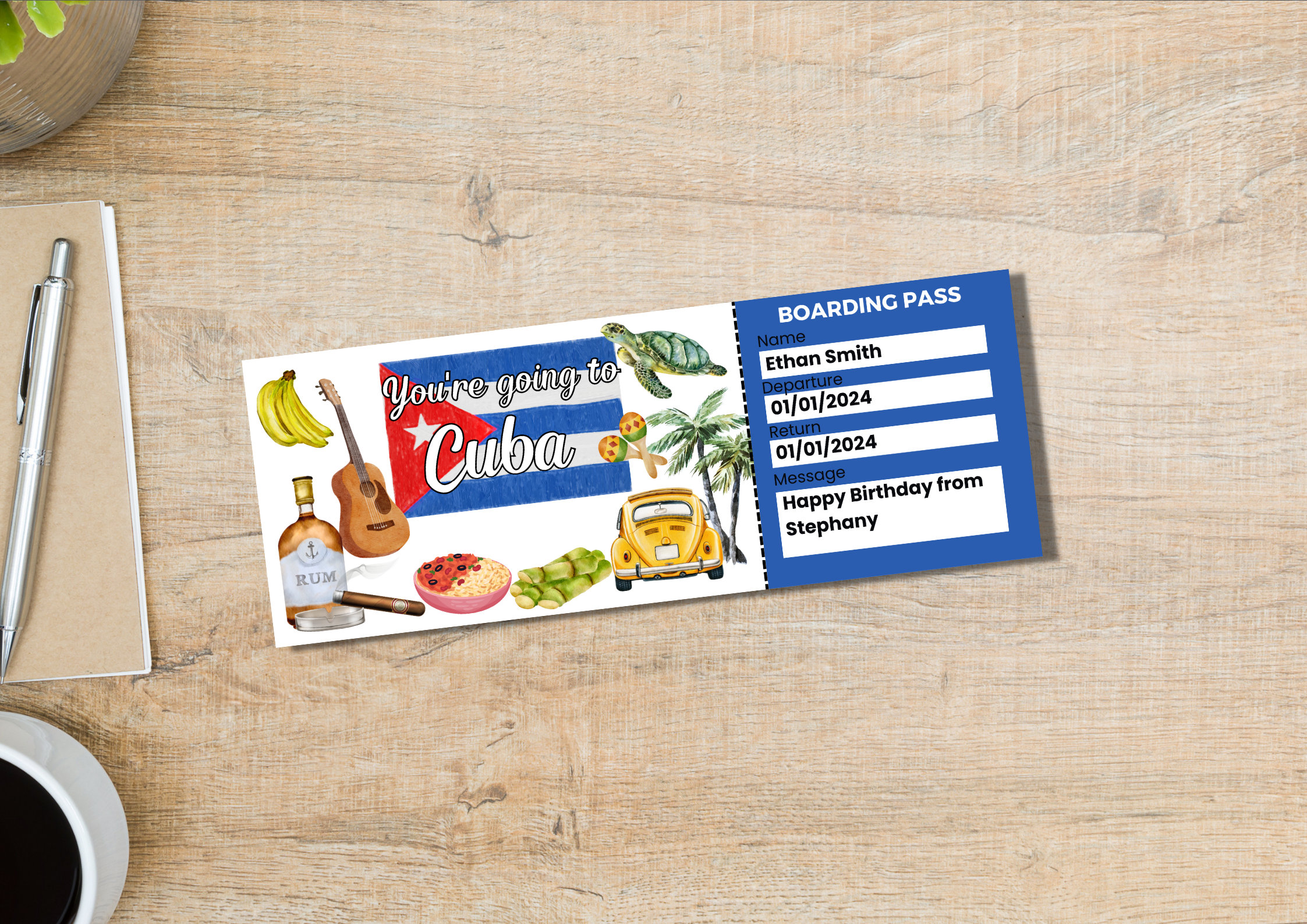 Editable Cuba Boarding Pass Template, Printable Cuba Vacation Trip ...
