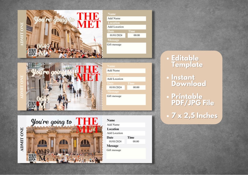Editable MET Museum Ticket Template, Surprise Trip Gift (digital ...