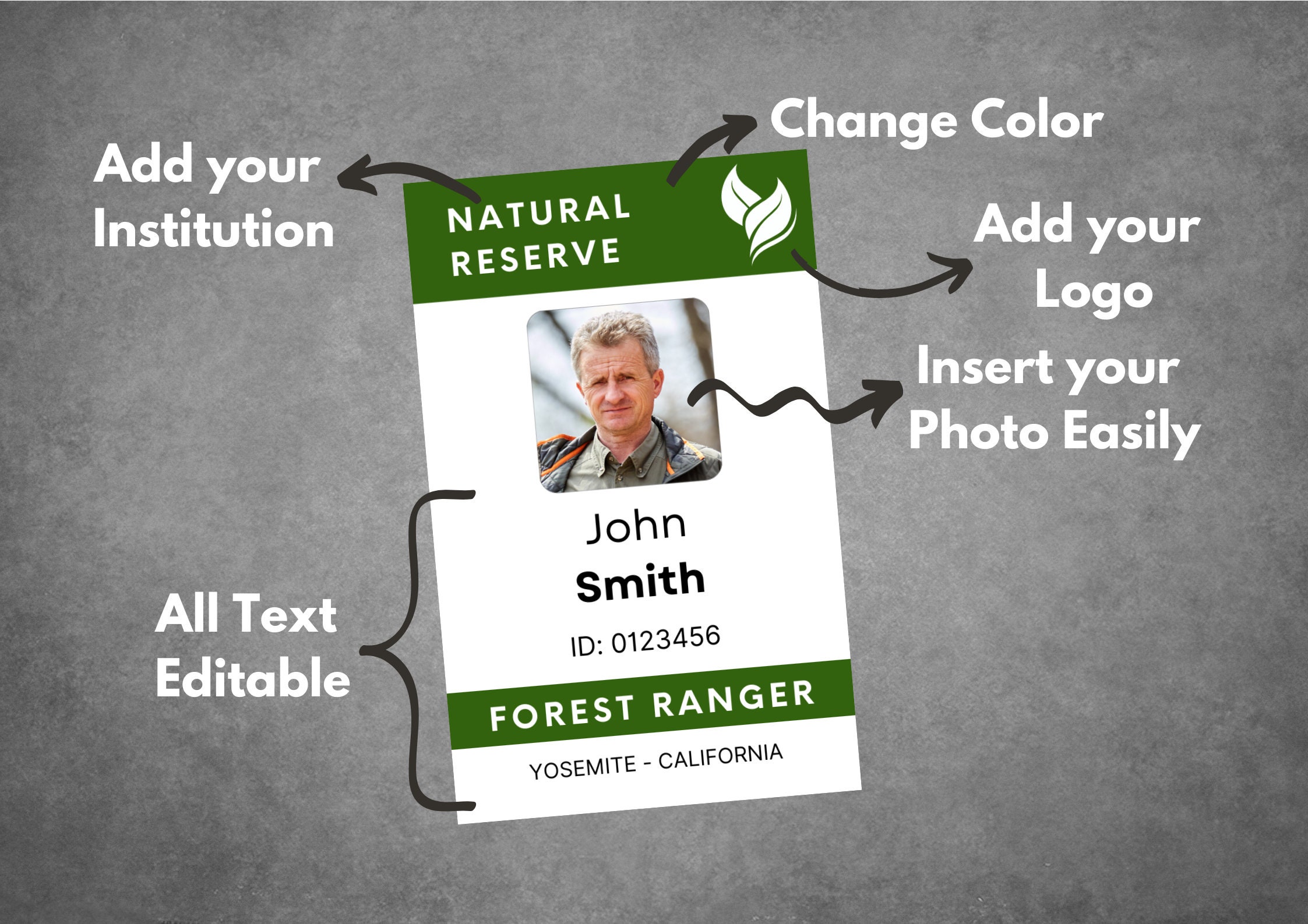 Editable ID Badge Template, Custom ID Card Template, Printable ID Badge ...