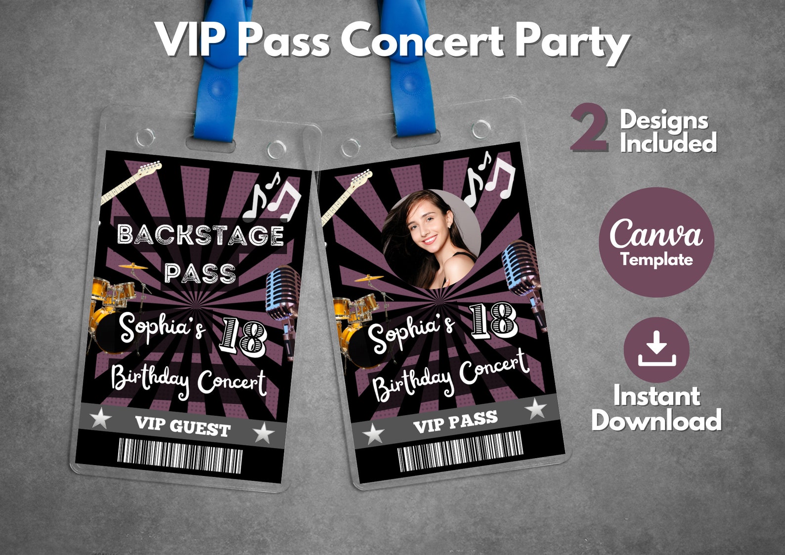 Editable VIP Pass Concert Party Template, Printable Concert Backstage ...
