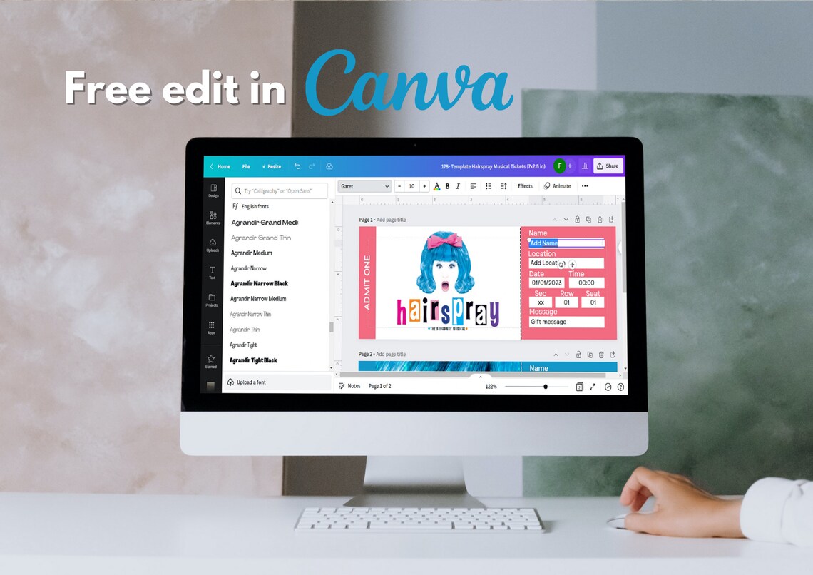 Editable Hairspray the Broadway Musical Surprise Ticket Template ...