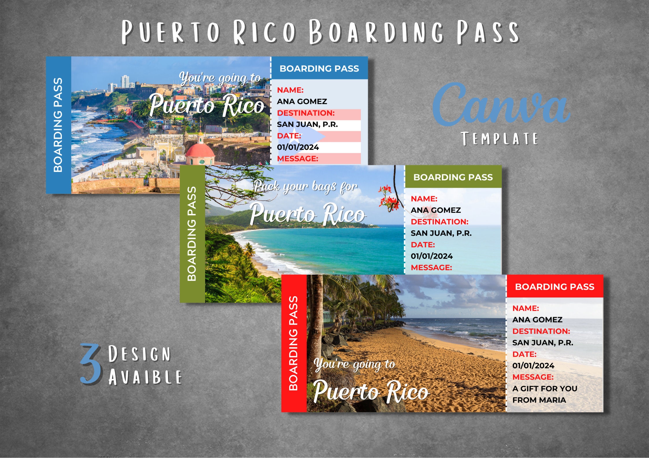 Editable Puerto Rico Trip Surprise Ticket Template, Printable Puerto ...