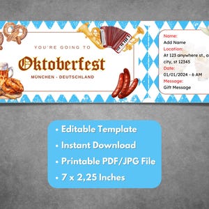 Editable Oktoberfest Ticket Template, Printable Oktoberfest Surprise ...