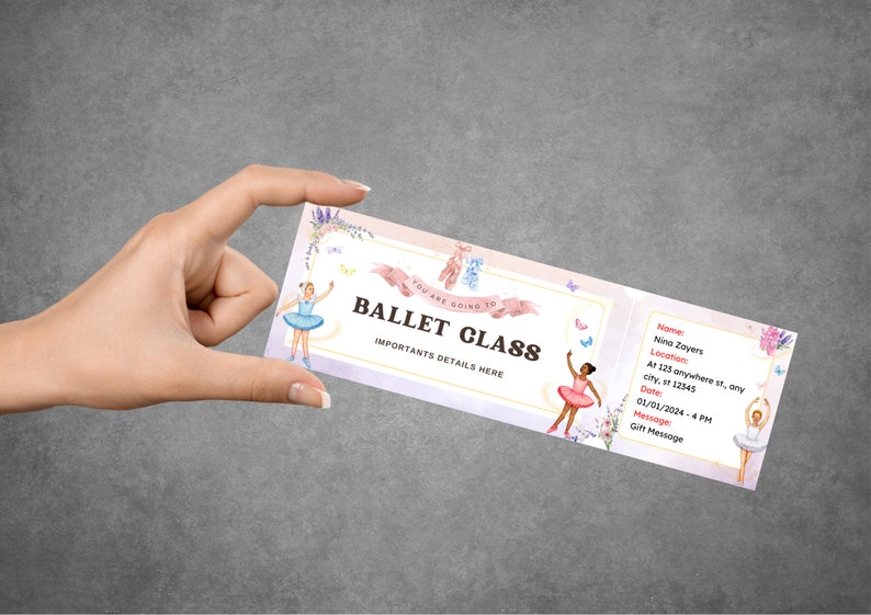 Editable Ballet Class Ticket Template: Printable Dance Voucher (canva ...