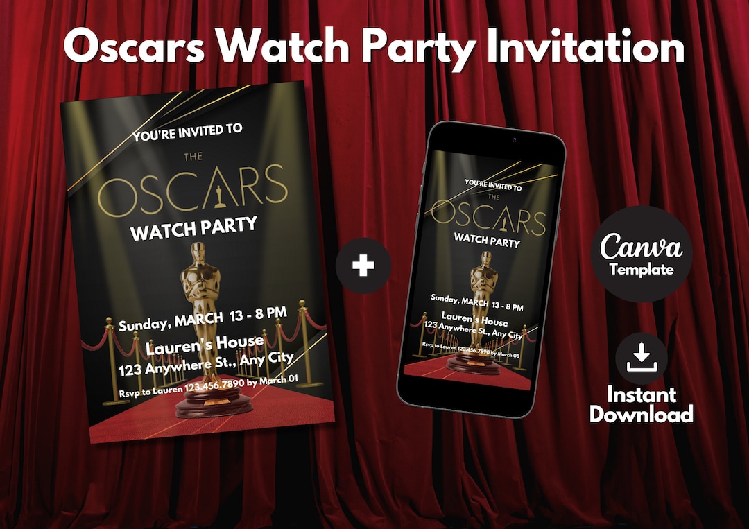 Editable Oscars Party Invitation Template, Printable Red Carpet Watch ...
