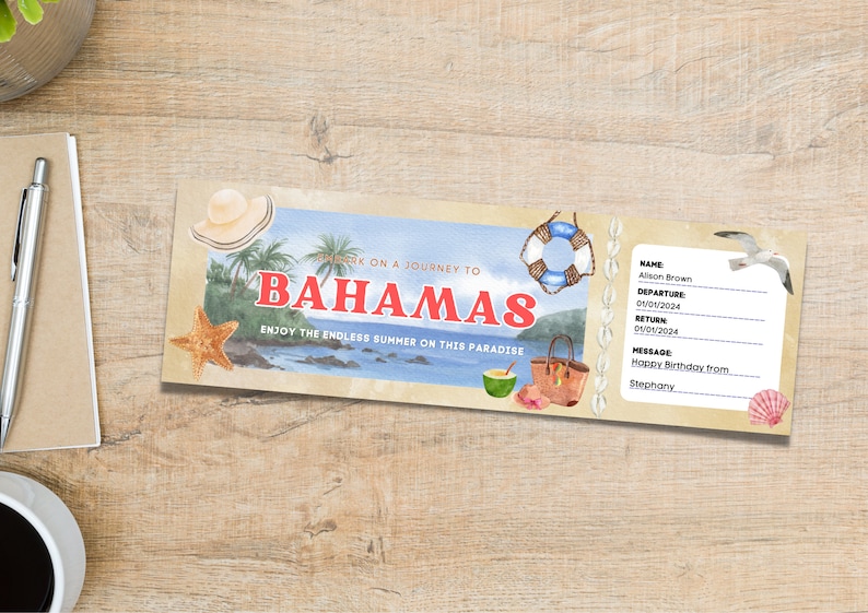 Editable Bahamas Ticket Template, Printable Gift Voucher (canva) - Etsy