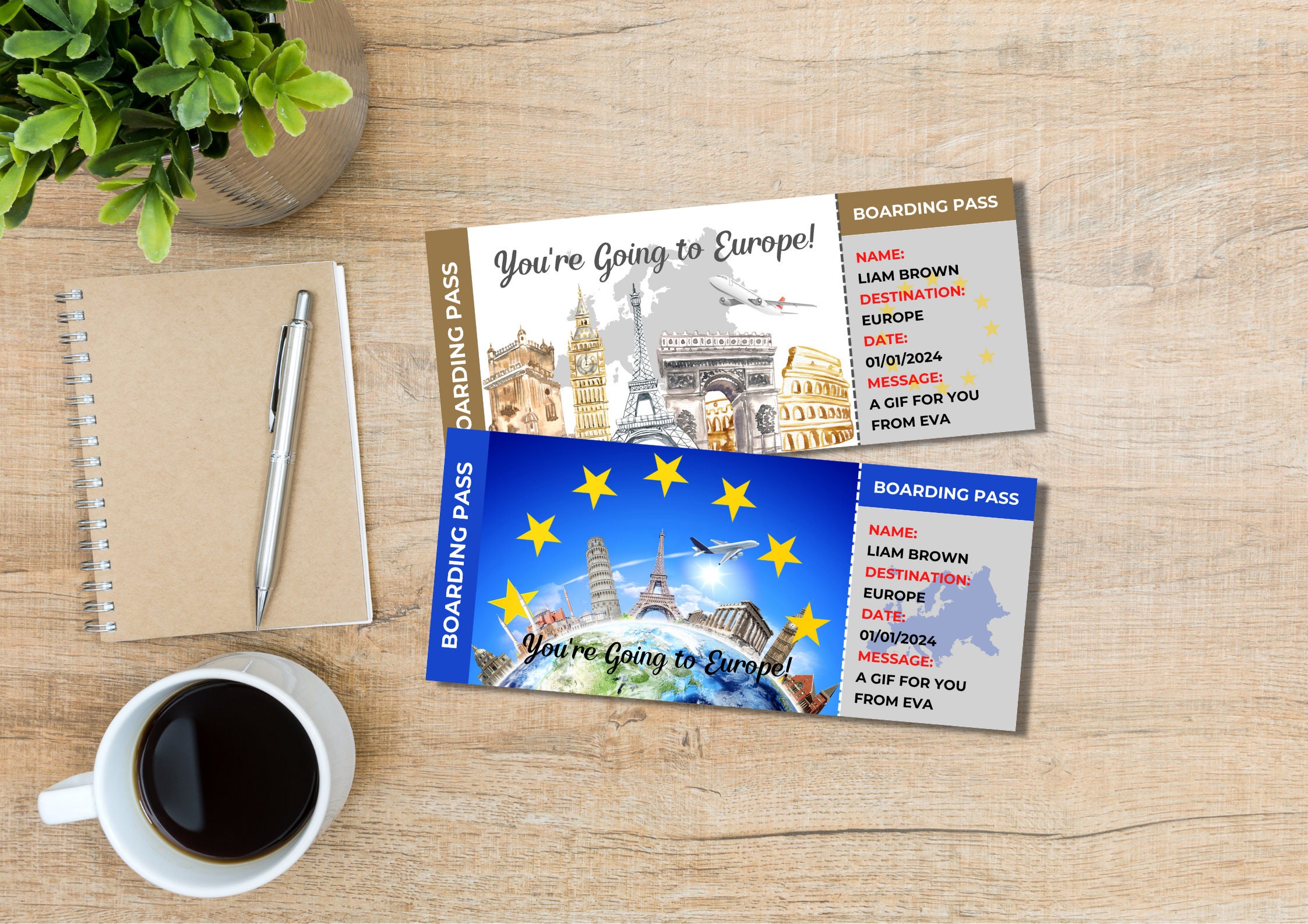 Editable Europe Boarding Pass Template, Printable Eurotrip Surprise ...