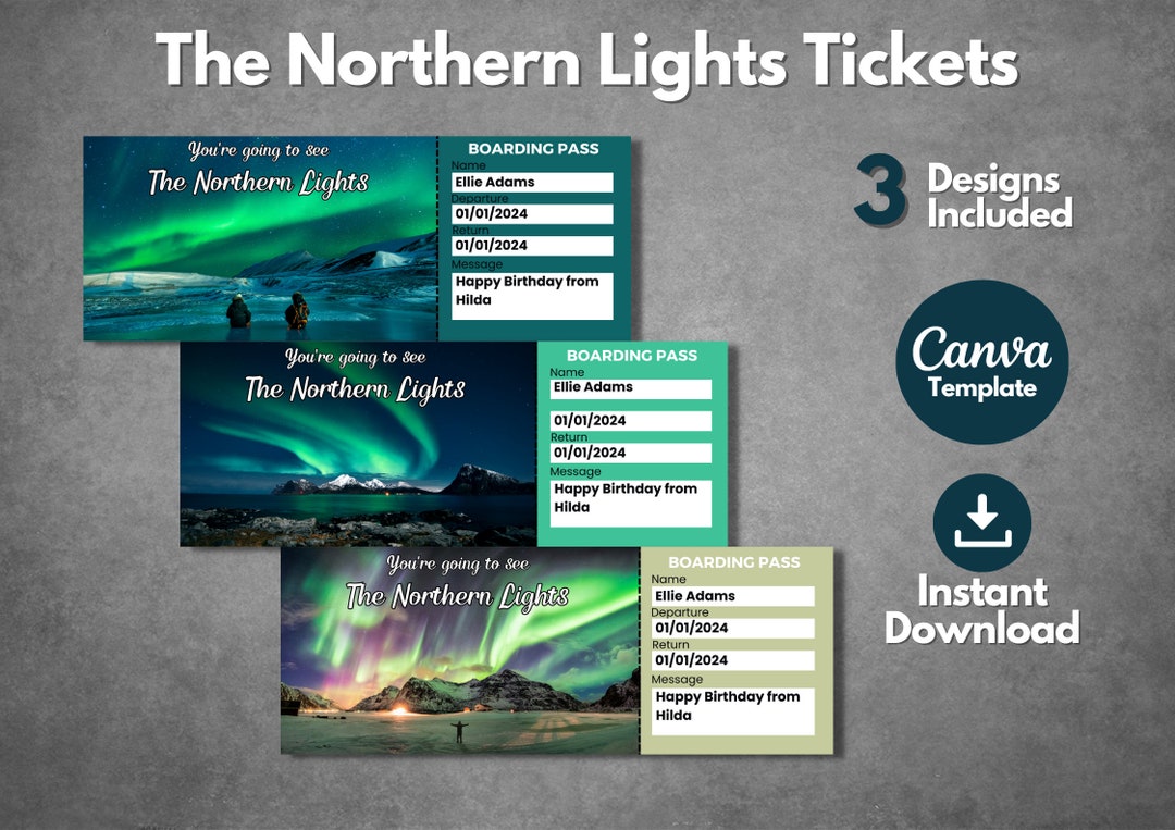 Editable Northern Lights Surprise Ticket Template, Printable Aurora ...