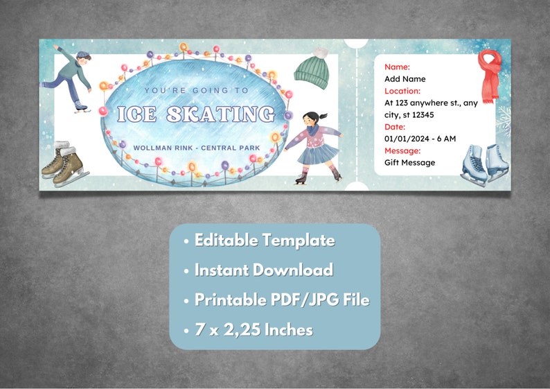 Editable Ice Skating Ticket Template, Printable Ice Skating Trip ...