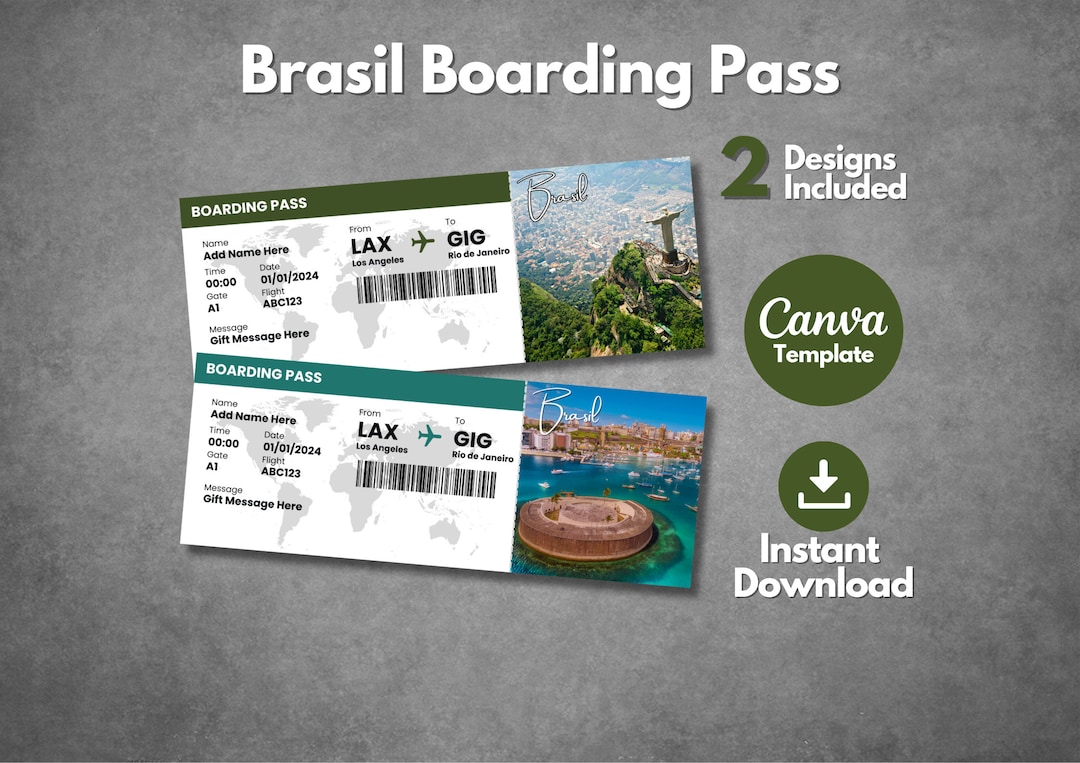 Editable Brasil Boarding Pass Template, Printable Brasil Vacation Trip ...