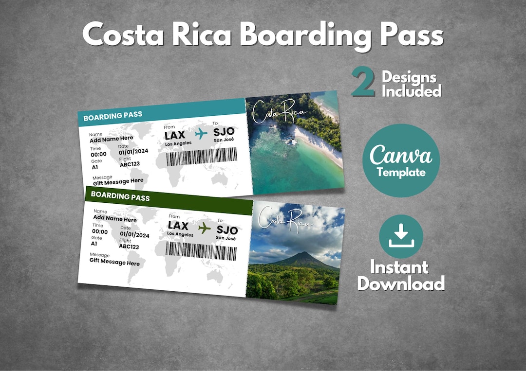 Editable Costa Rica Boarding Pass Template, Travel Ticket (canva ...