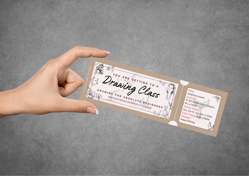 Editable Drawing Class Ticket Template, Printable Drawing Lesson ...