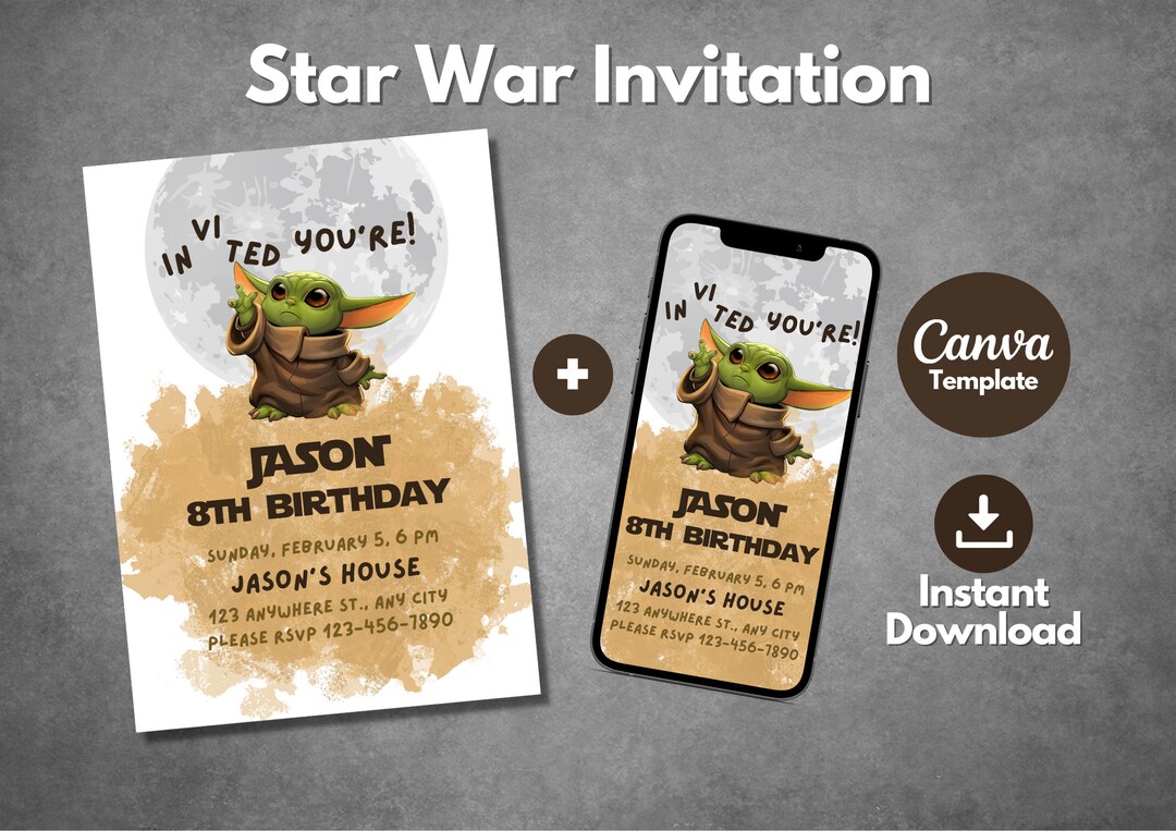 Star War Birthday Invitation Template, Editable Kids Party Flyers ...