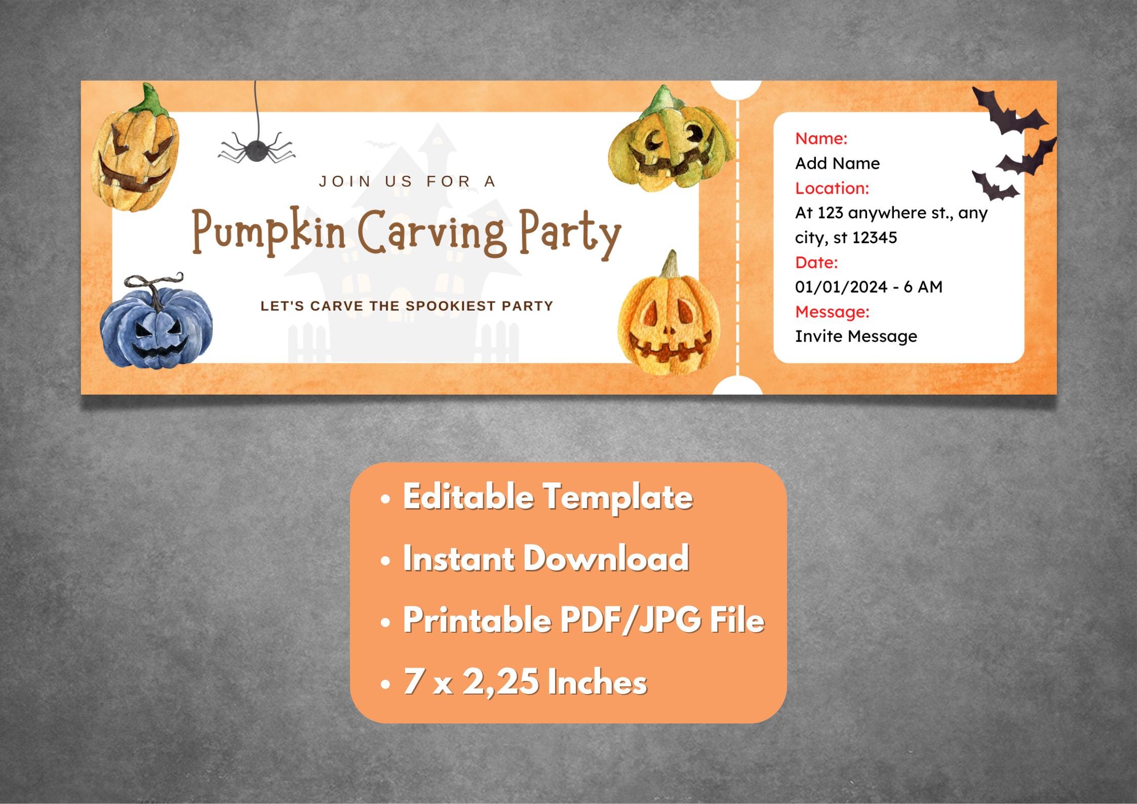 Editable Pumpkin Carving Party Invitation Template, Printable Pumpkin ...