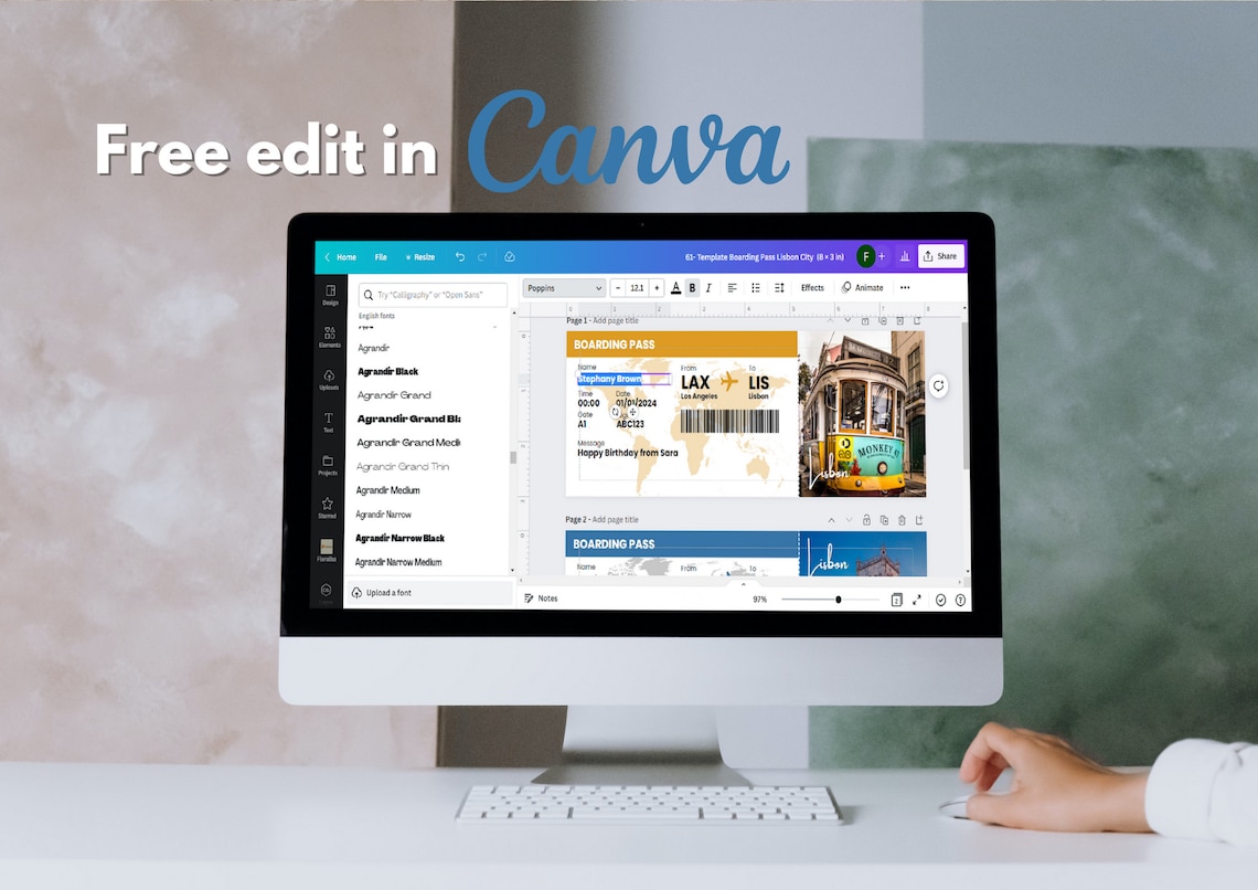 Editable Lisbon Boarding Pass Template, Printable Lisbon Trip Gift ...