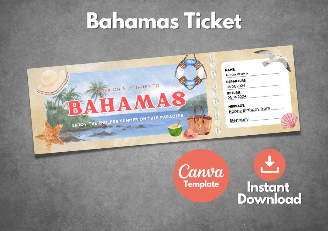 Editable Bahamas Ticket Template, Printable Gift Voucher (canva) - Etsy