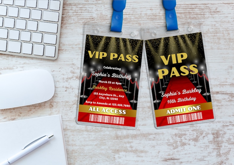 Editable VIP Pass Party Template, Printable Red Carpet VIP Pass ...