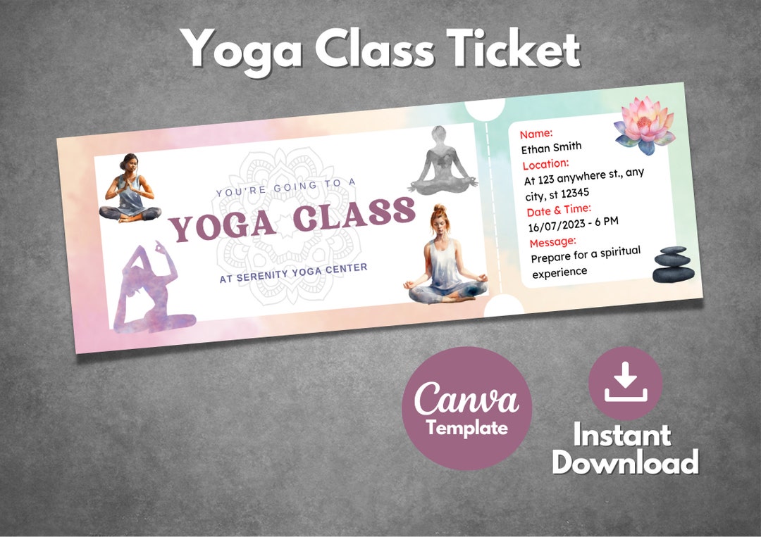 Editable Yoga Class Ticket Template, Printable Yoga Lesson Voucher ...