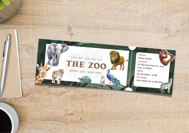 Editable Zoo Ticket Template, Printable the Zoo Surprise Gift Ticket ...