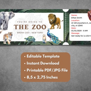 Editable Zoo Ticket Template, Printable the Zoo Surprise Gift Ticket ...