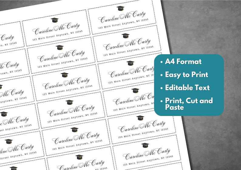 Editable Graduation Return Address Label Template, Printable Graduation ...