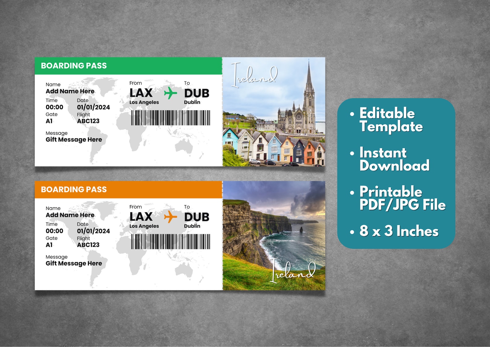 Editable Ireland Boarding Pass Template, Dublin Trip Ticket (canva ...