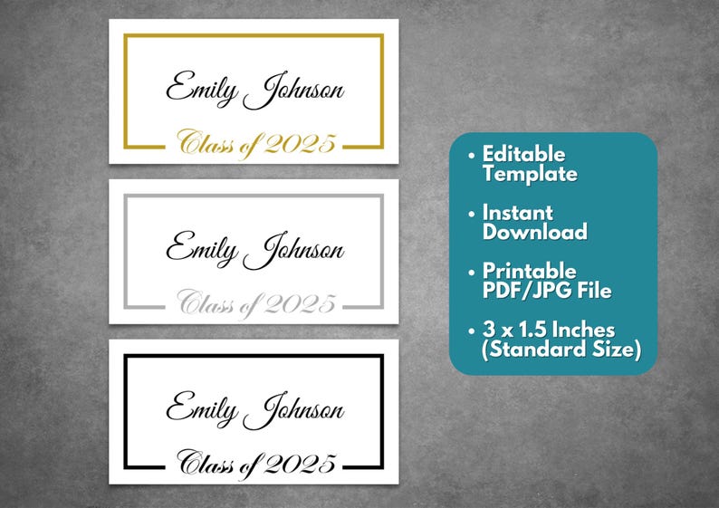 Editable Graduation Name Card Template, Printable Class 2025 Graduation ...