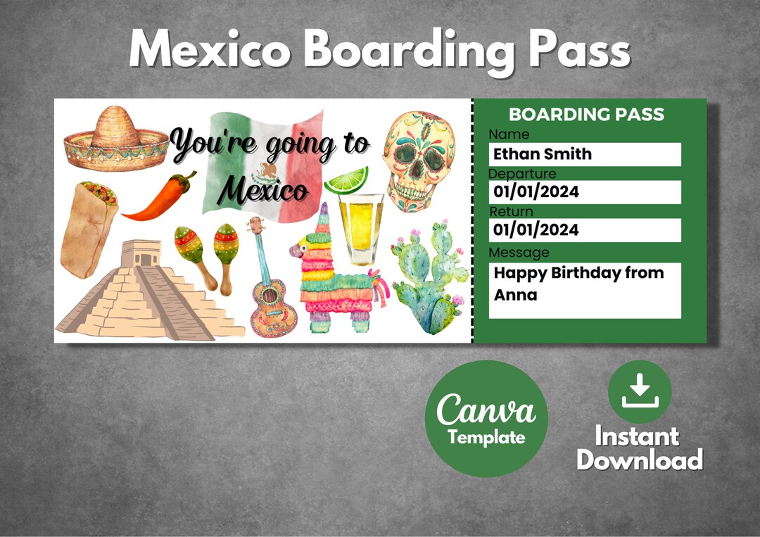 Editable Mexico Surprise Gift Ticket Template, Printable Mexico ...