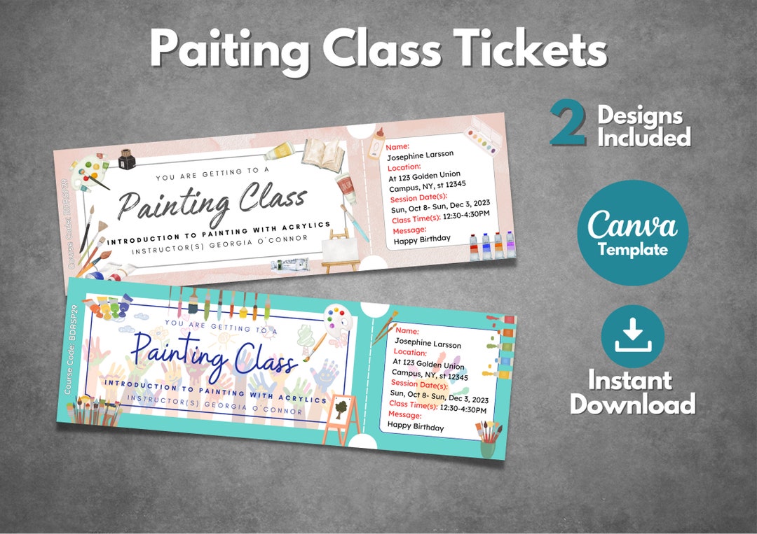 Editable Painting Class Ticket Template, Printable Paiting Lesson ...