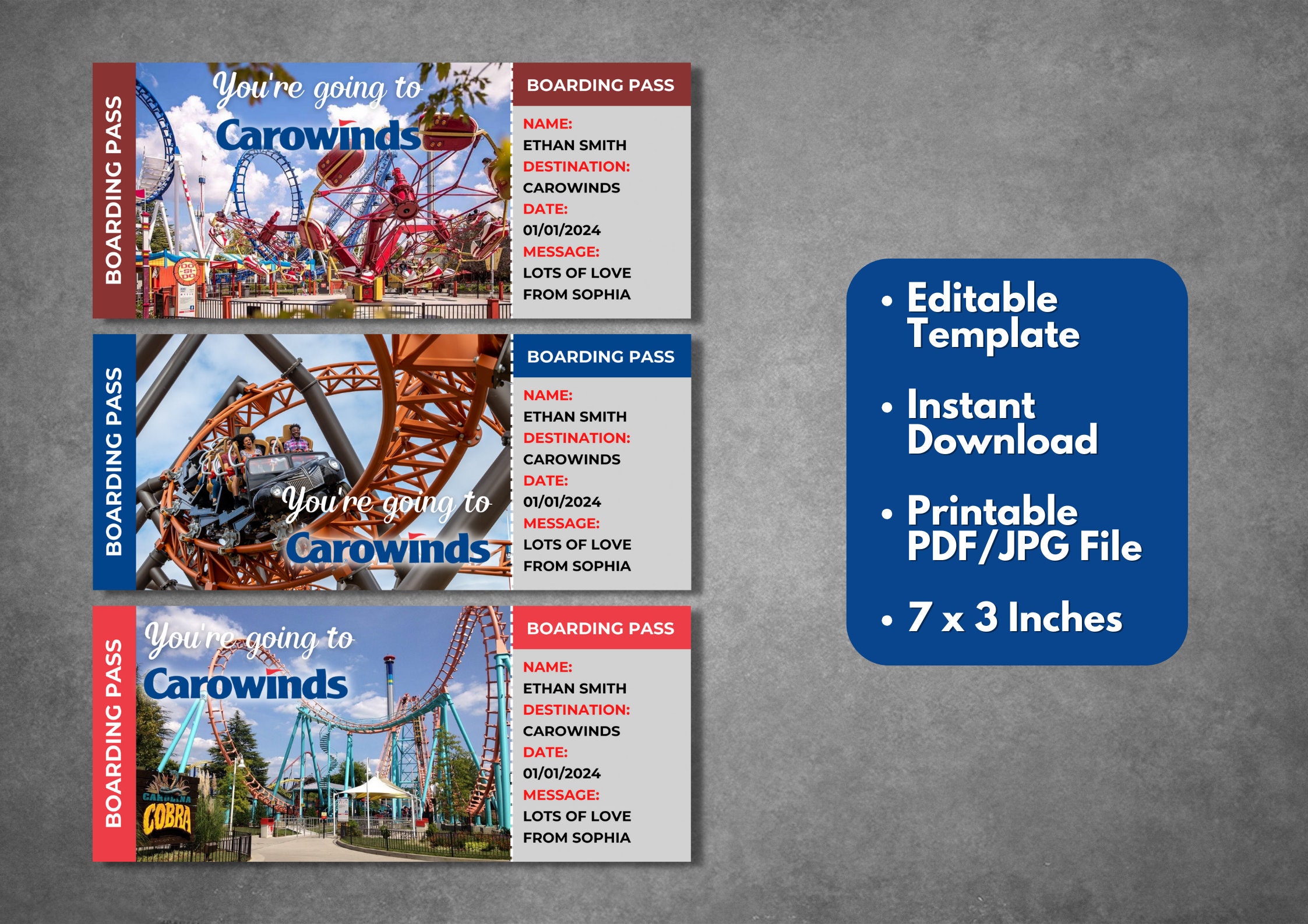 Carowinds Surprise Ticket Template, Printable Boarding Pass (canva ...