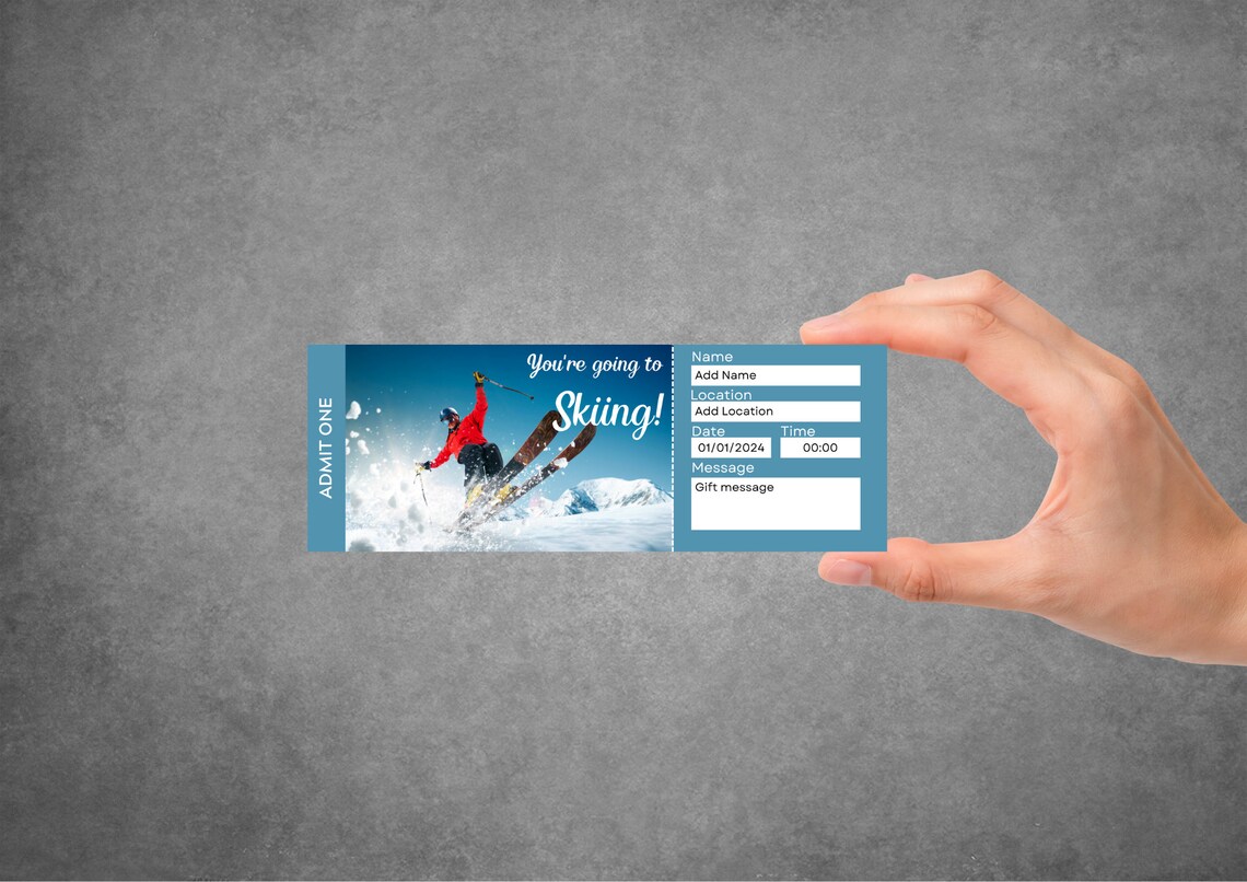 Editable Skiing Surprise Ticket Reveal Template, Printable Mountain Ski ...