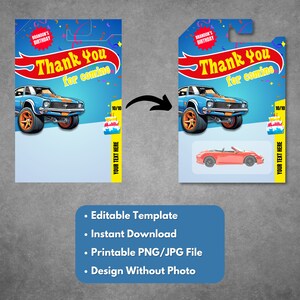 Editable Toy Car Packaging Thank You Tag Template, Printable Car ...