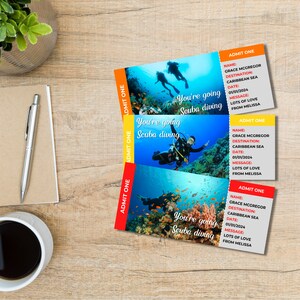 Editable Scuba Diving Surprise Ticket Template, Printablescuba Diving ...