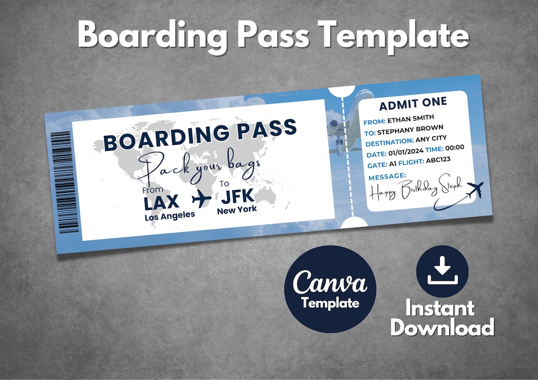 Editable Surprise Boarding Pass Template, Vacation Gift (canva Template ...