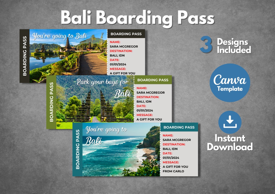 Editable Bali Boarding Pass Template, Printable Bali Indonesia Gift ...