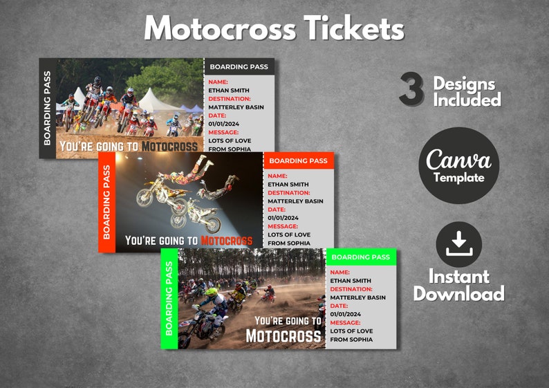 Editable Motocross Surprise Ticket Template, Printable Canva Invite ...