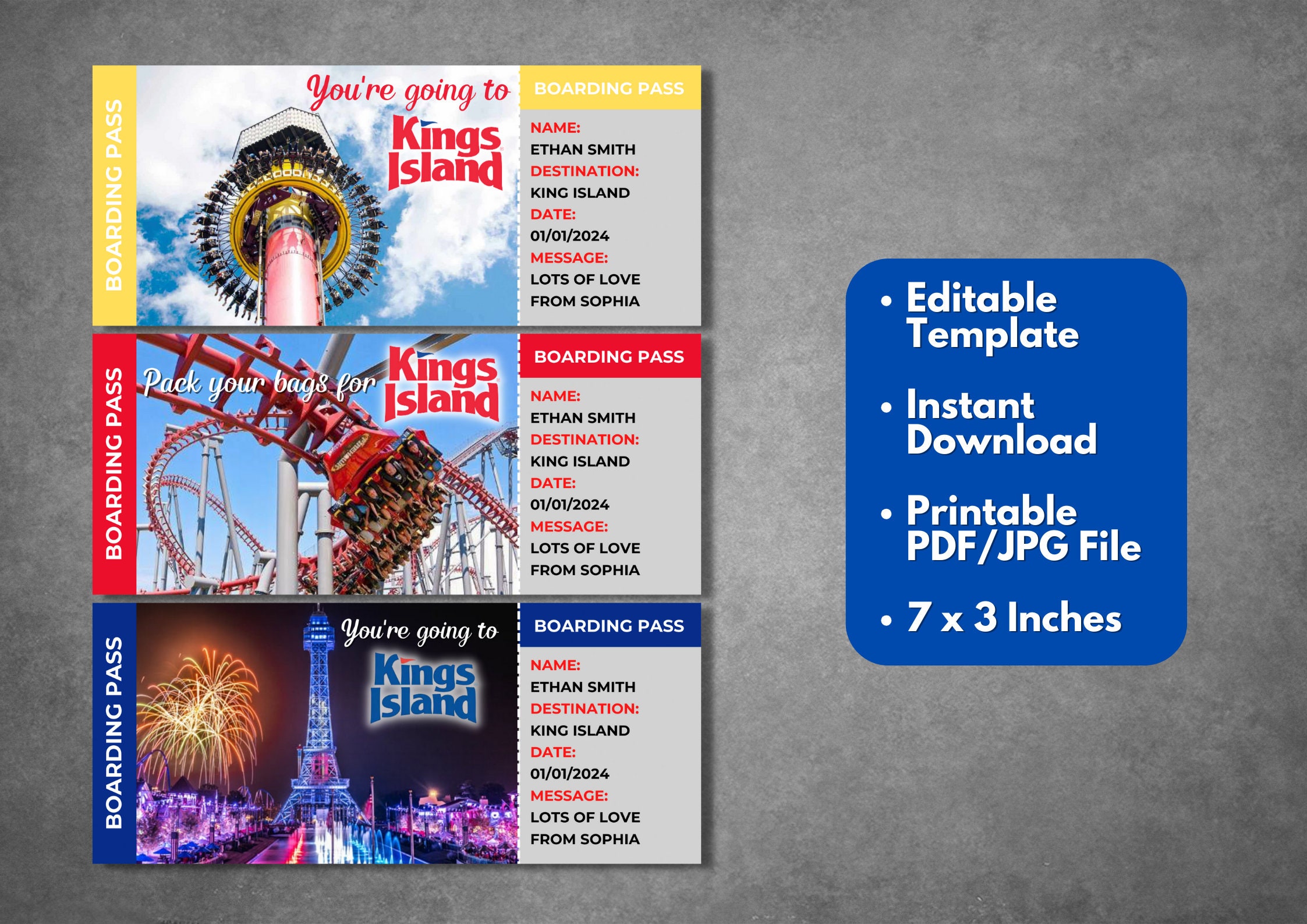 Kings Island Surprise Ticket Template, Printable Canva Vacation Gift ...