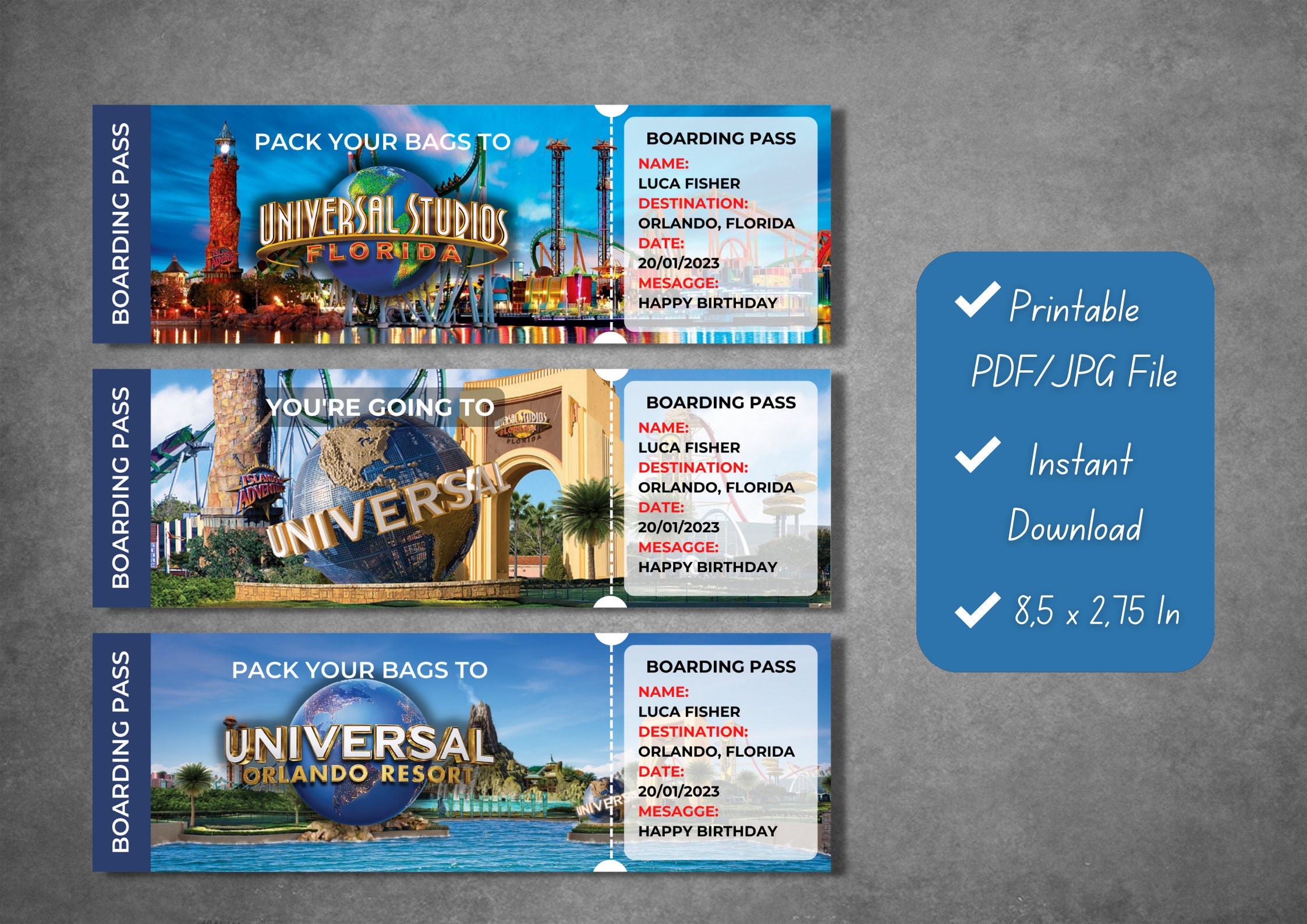 Editable Universal Studios Surprise Ticket Template, Printable ...