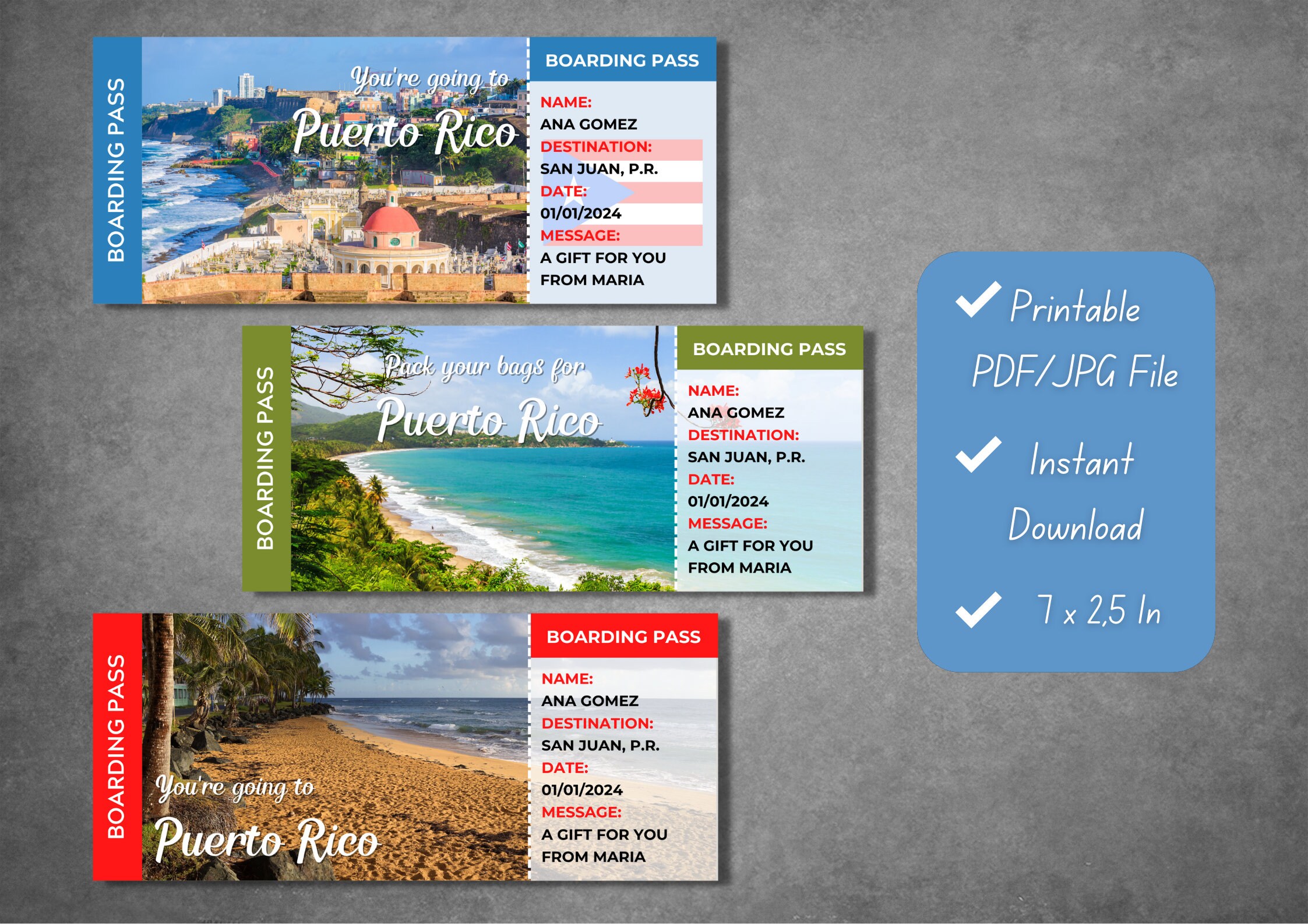 Editable Puerto Rico Trip Surprise Ticket Template, Printable Puerto ...