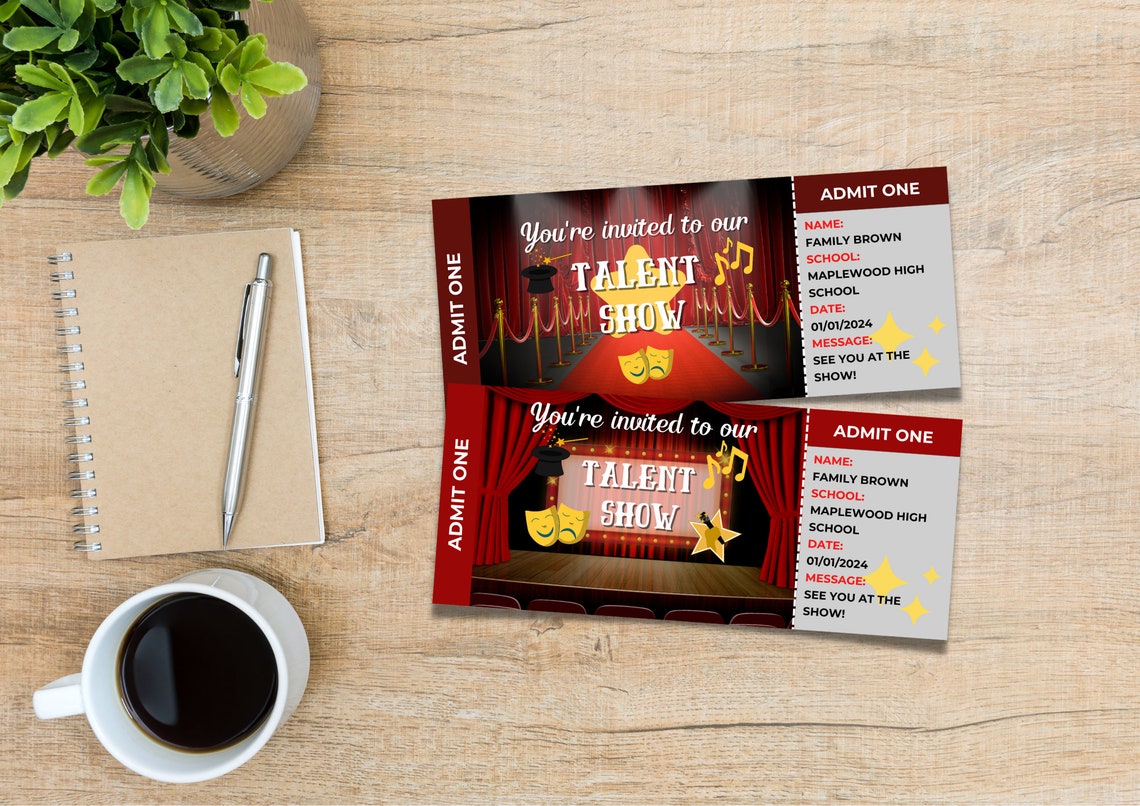 Editable Talent Show Ticket Template, Printable School Theater Show ...