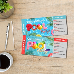 Editable Pool Party Ticket Template, Printable Pool Party Invitation ...